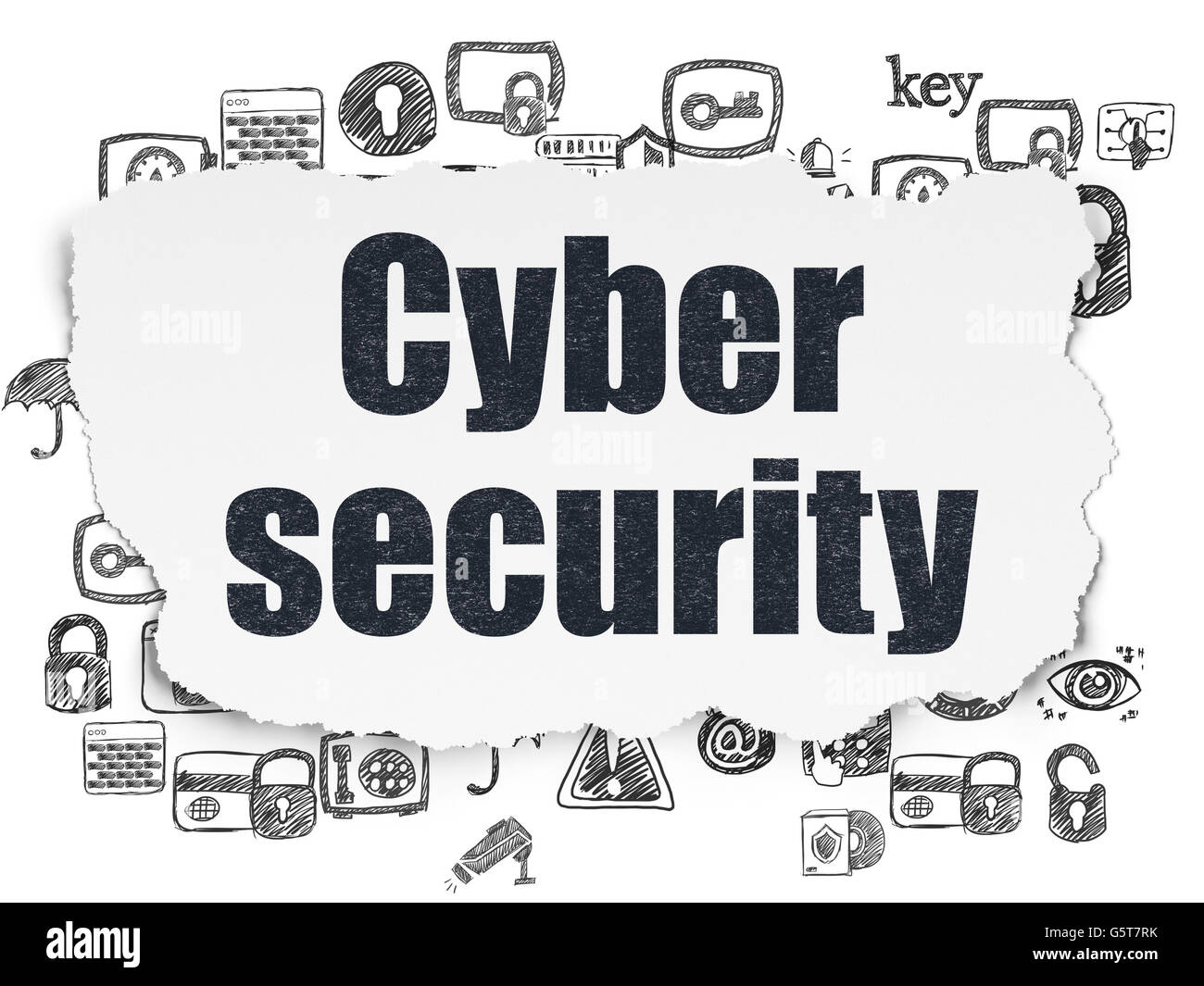 Protection concept: Cyber Security on Torn Paper background Stock Photo ...