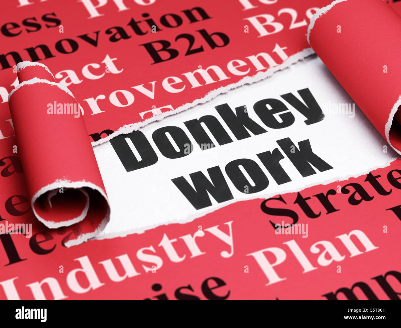 Finance concept: black text Donkey Work under the piece of torn paper ...