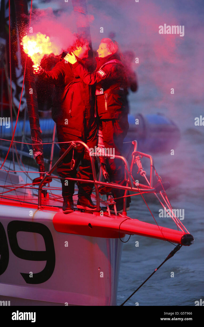 British yachtsman Alex Thomson is reunited with his wife Kate as he ...