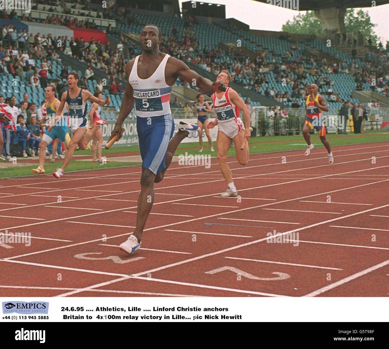Linford Christie anchors Britain to 4x100m relay victory in Lille Stock ...