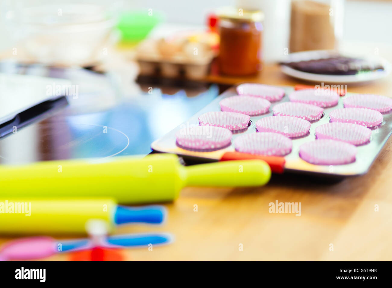 Muffin making in kitchen Stock Photo - Alamy