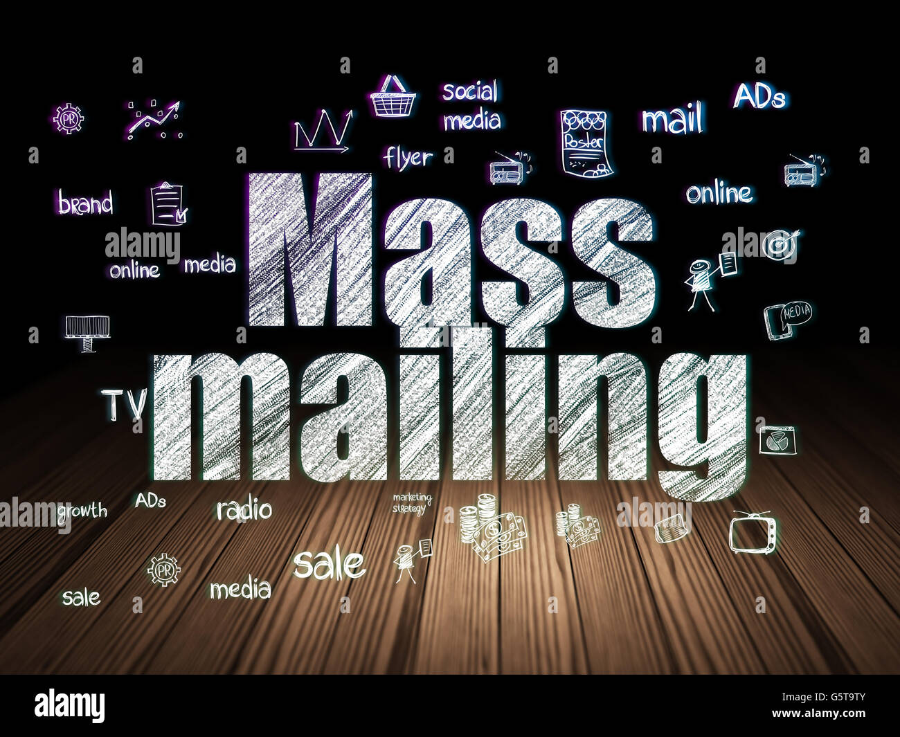 Advertising concept: Mass Mailing in grunge dark room Stock Photo - Alamy