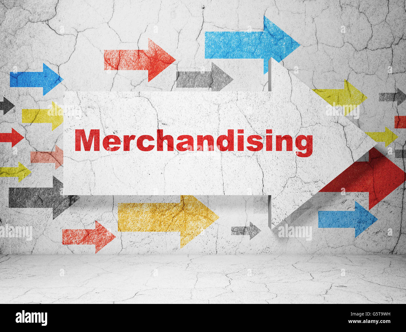 Marketing concept: arrow with Merchandising on grunge wall background ...