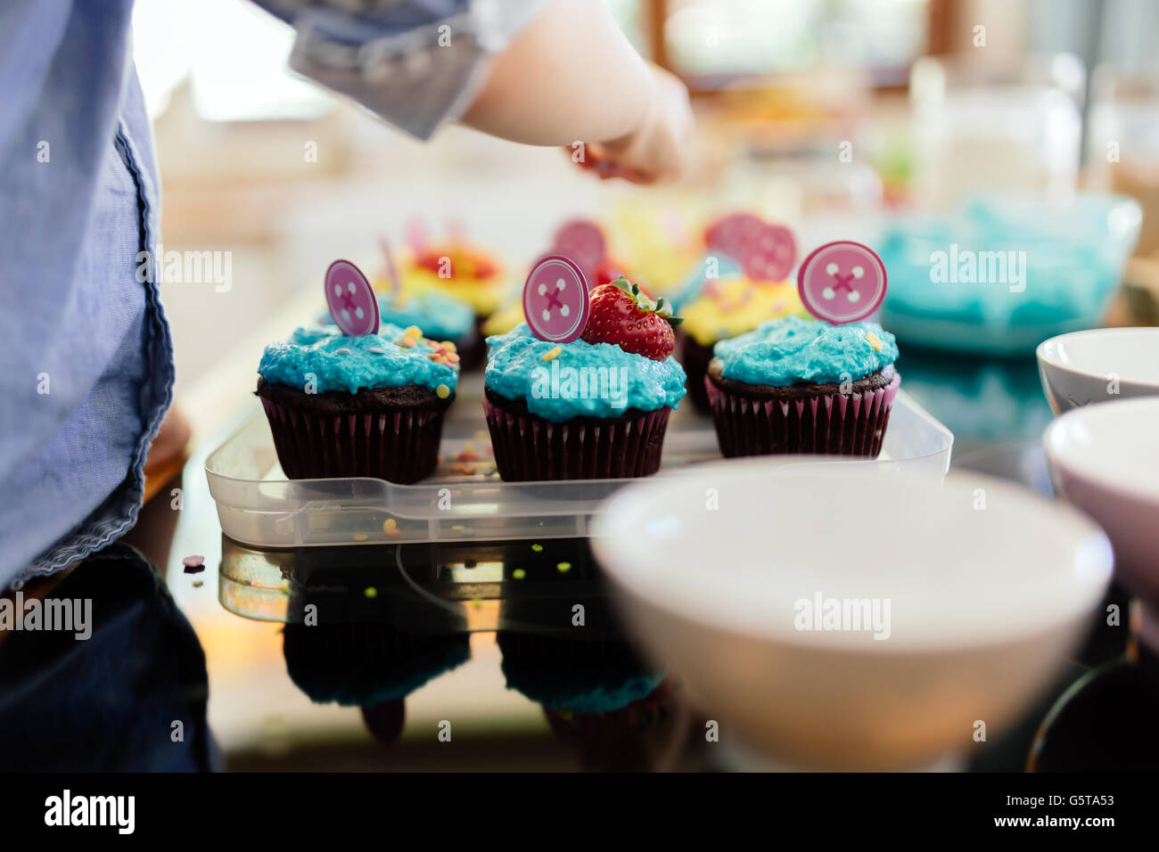 Birthday colorful muffins decorated by child Stock Photo - Alamy