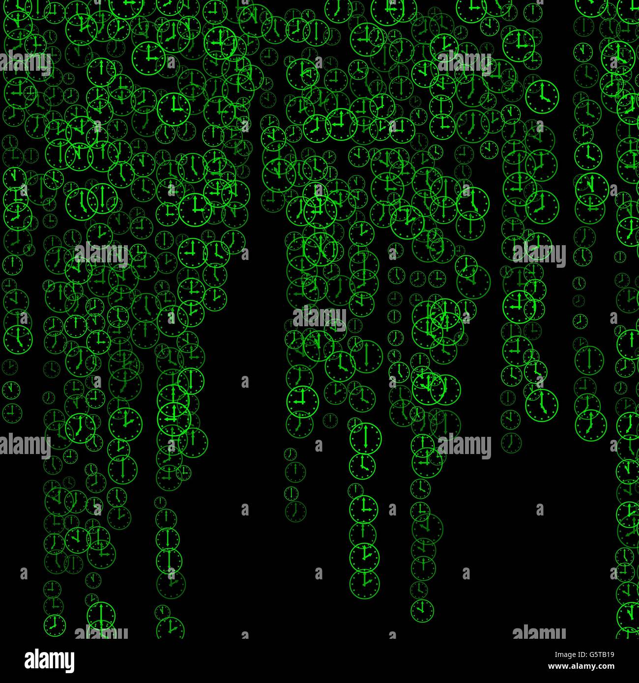 Random Green Time clock on black background Stock Photo - Alamy