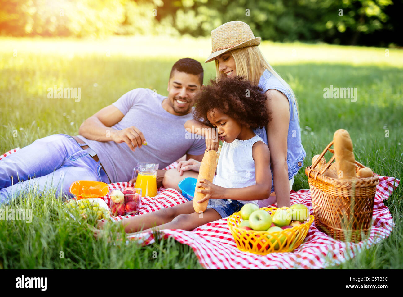Family enjoying picnicking in nature Stock Photo - Alamy