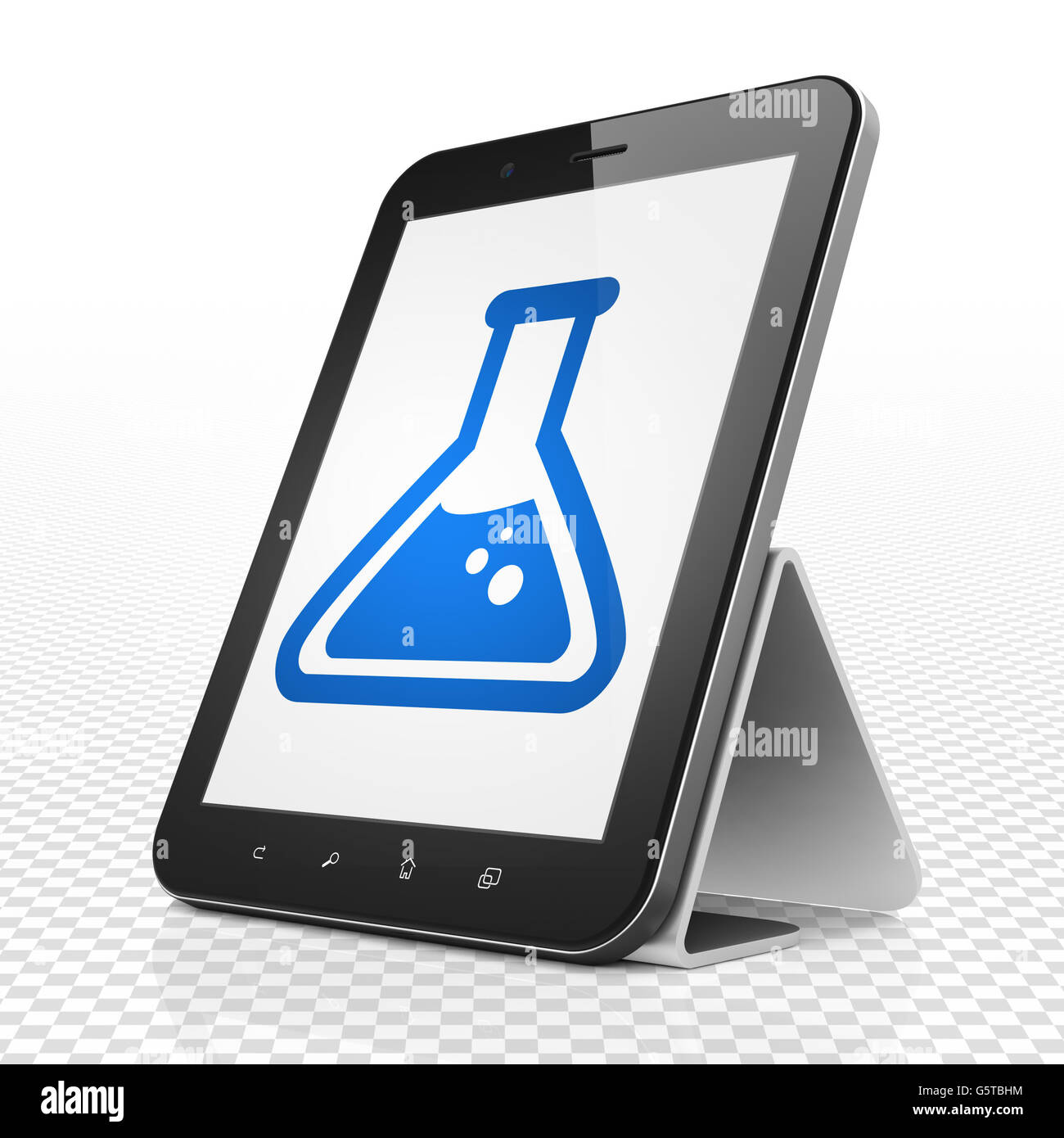 Science concept: Tablet Computer with Flask on display Stock Photo - Alamy