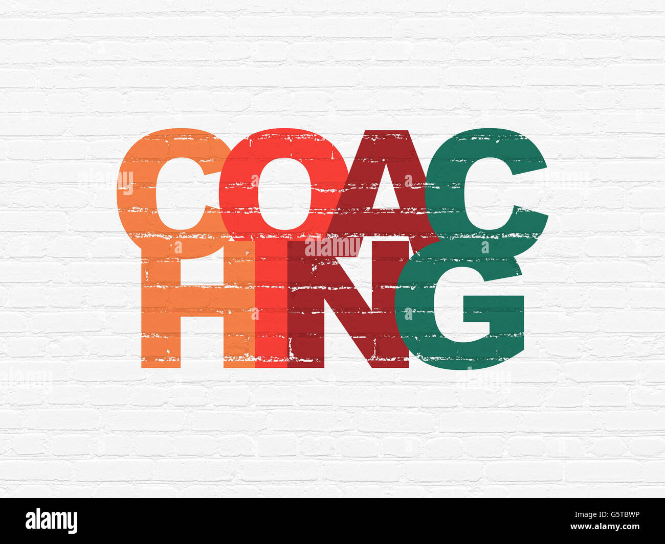 Learning concept: Coaching on wall background Stock Photo - Alamy