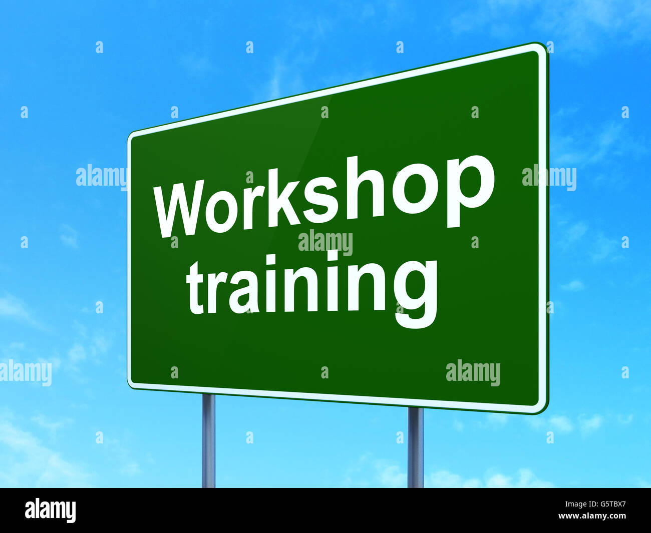 Learning concept: Workshop Training on road sign background Stock Photo ...