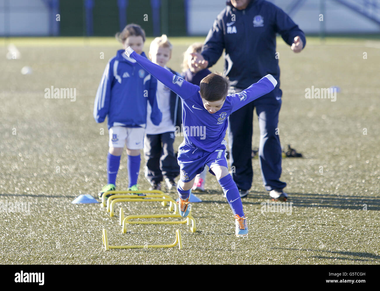 Official Everton mascots during training at Finch Farm during the ...