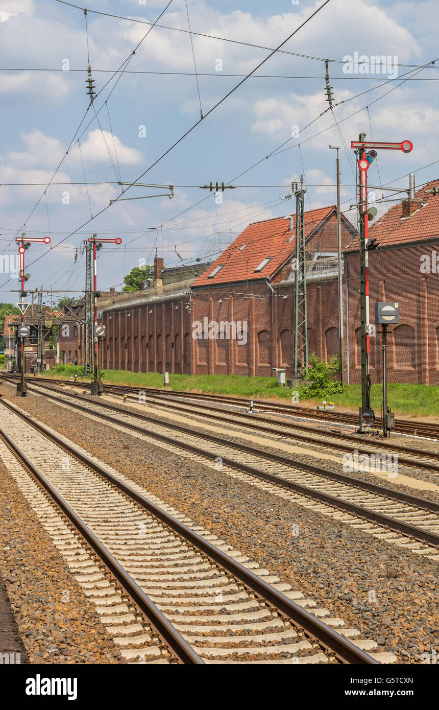 Railroad tracks and signals in Lingen, Germany Stock Photo - Alamy