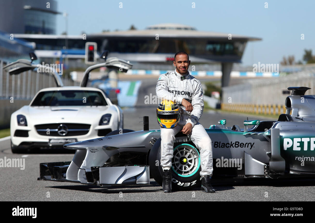 Mercedes driver Lewis Hamilton poses with the Mercedes F1 W04 during ...