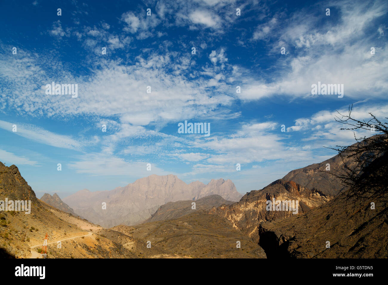 gorge and canyon the deep cloudy sky in oman the old mountain Stock ...