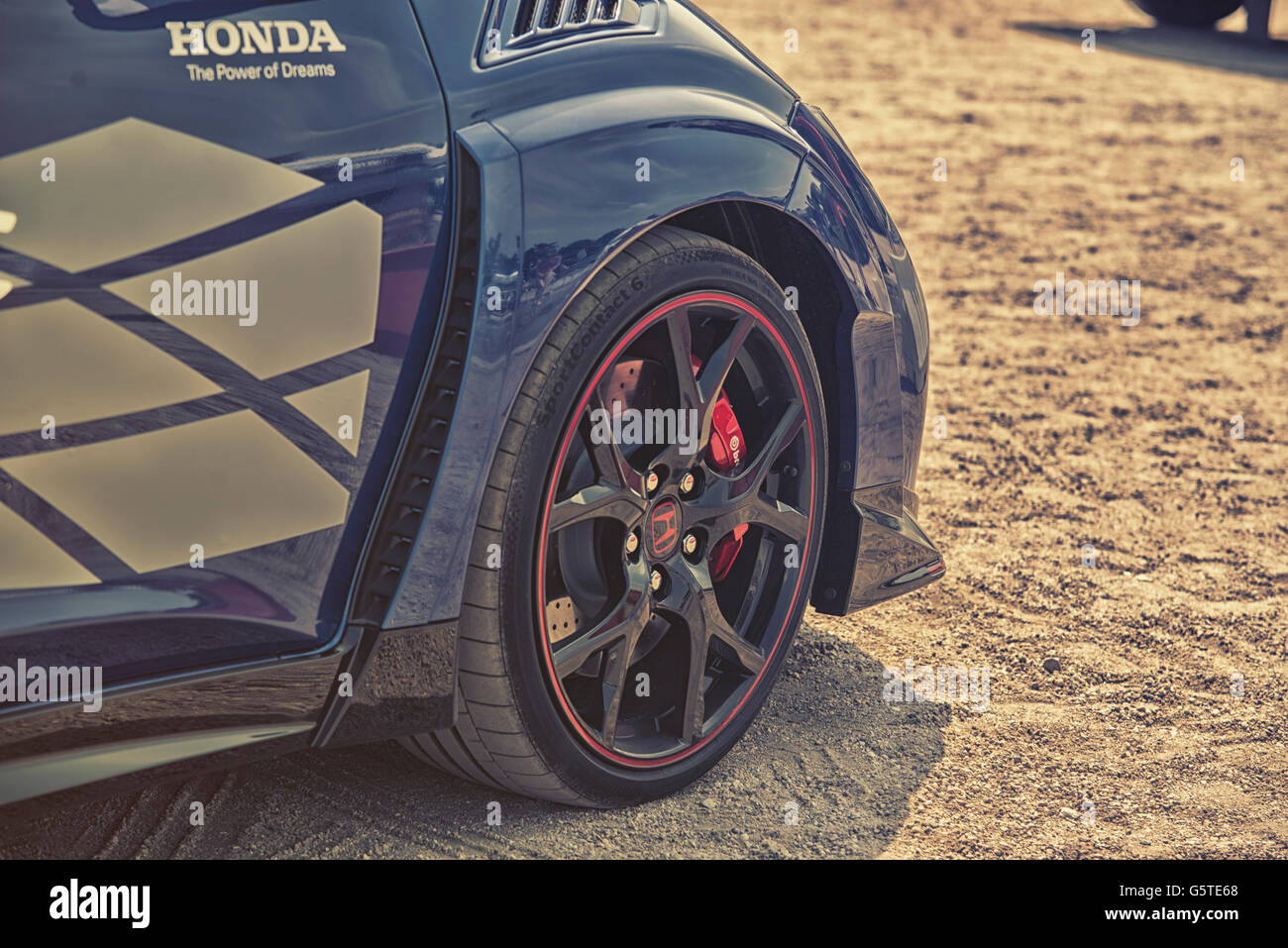 Wroclaw, Poland, May 28, 2016: Close up on Honda Civic Type R front ...