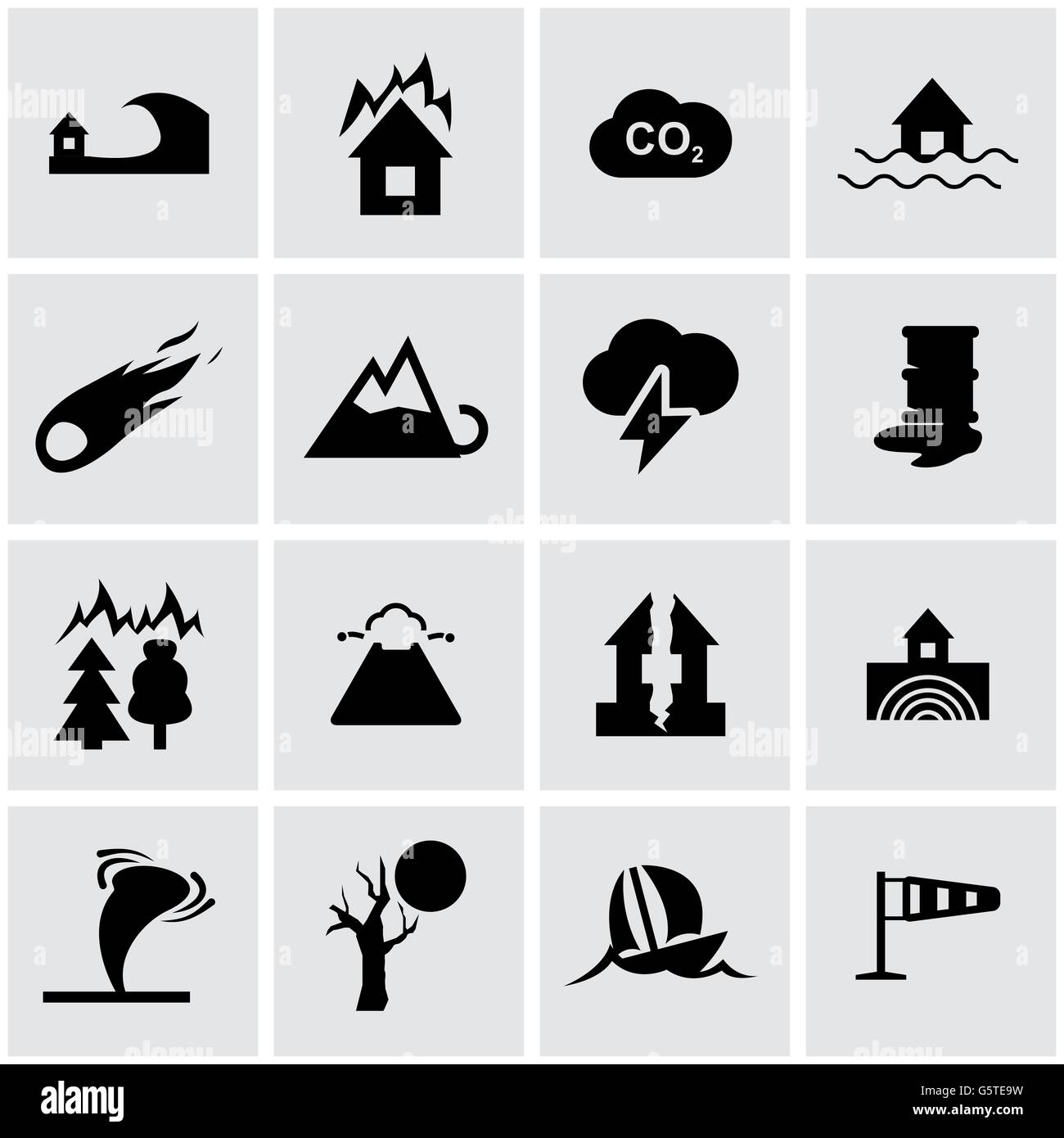 Vector black disaster icon set Stock Vector Image & Art - Alamy
