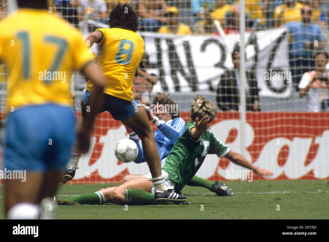 Goalkeeper Pat Jennings making his last appearance for Northern Ireland ...