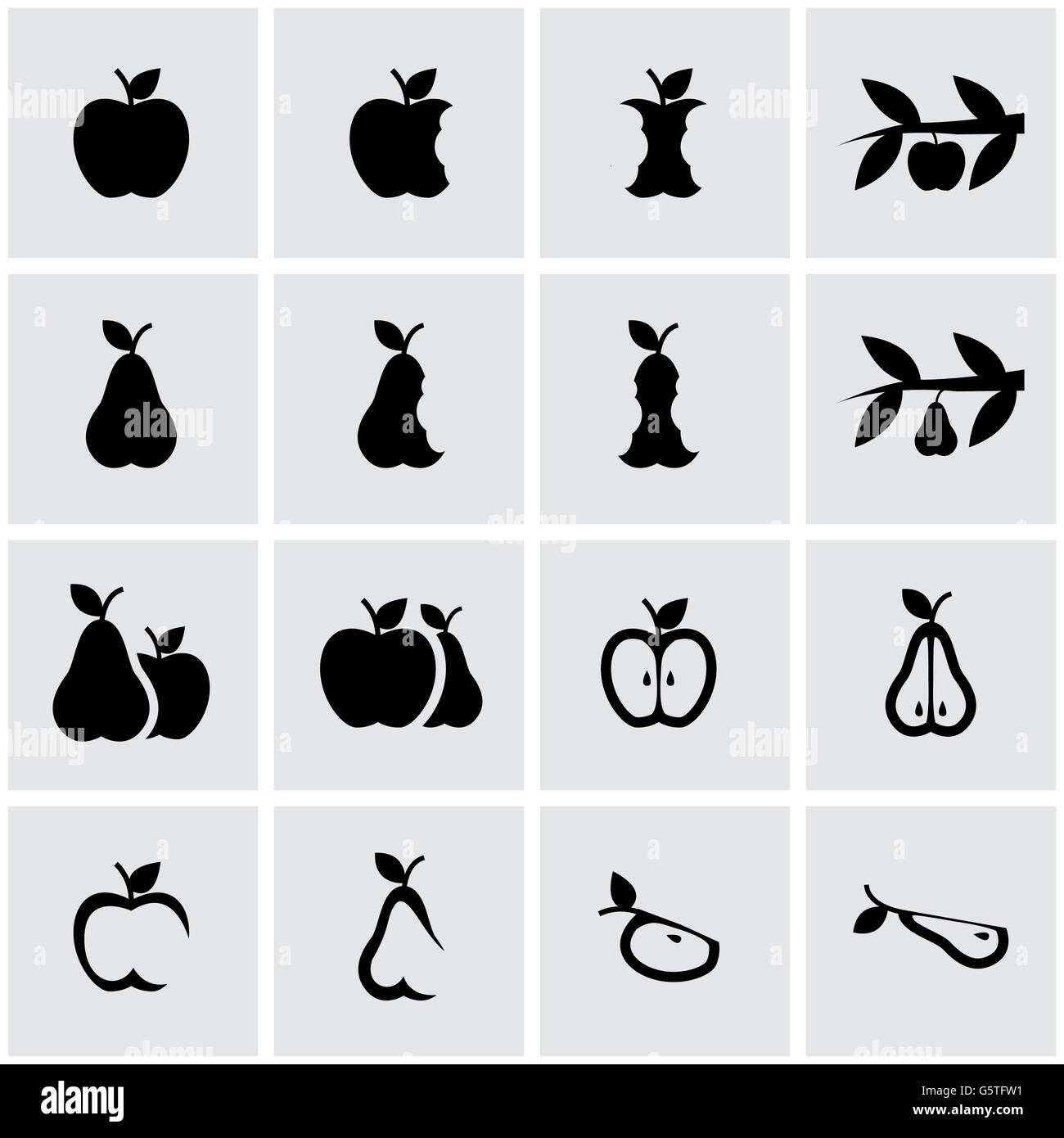 Vector black apple and pear icon set Stock Vector Image & Art - Alamy
