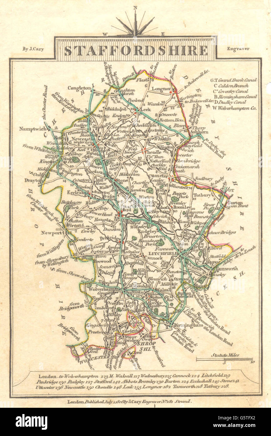 STAFFORDSHIRE: Staffs: Cary: Miniature. Original outline colour, 1806 ...