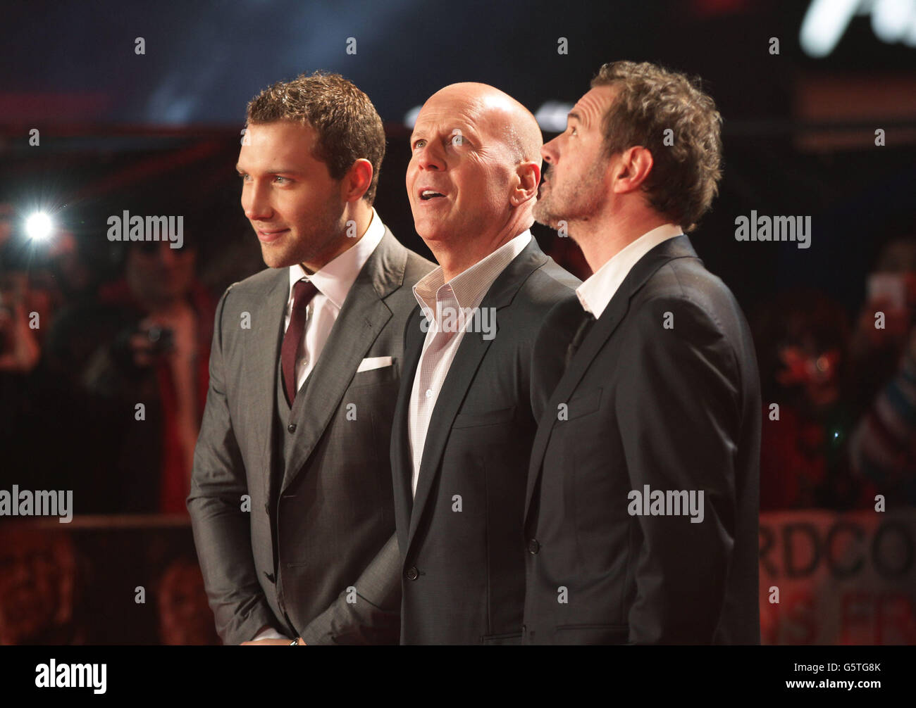 Jai Courtney, Bruce Willis and Sebastian Koch arriving for the UK film ...