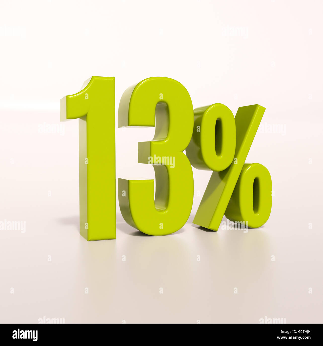 3d render: green 13 percent, percentage discount sign on white, 13 ...