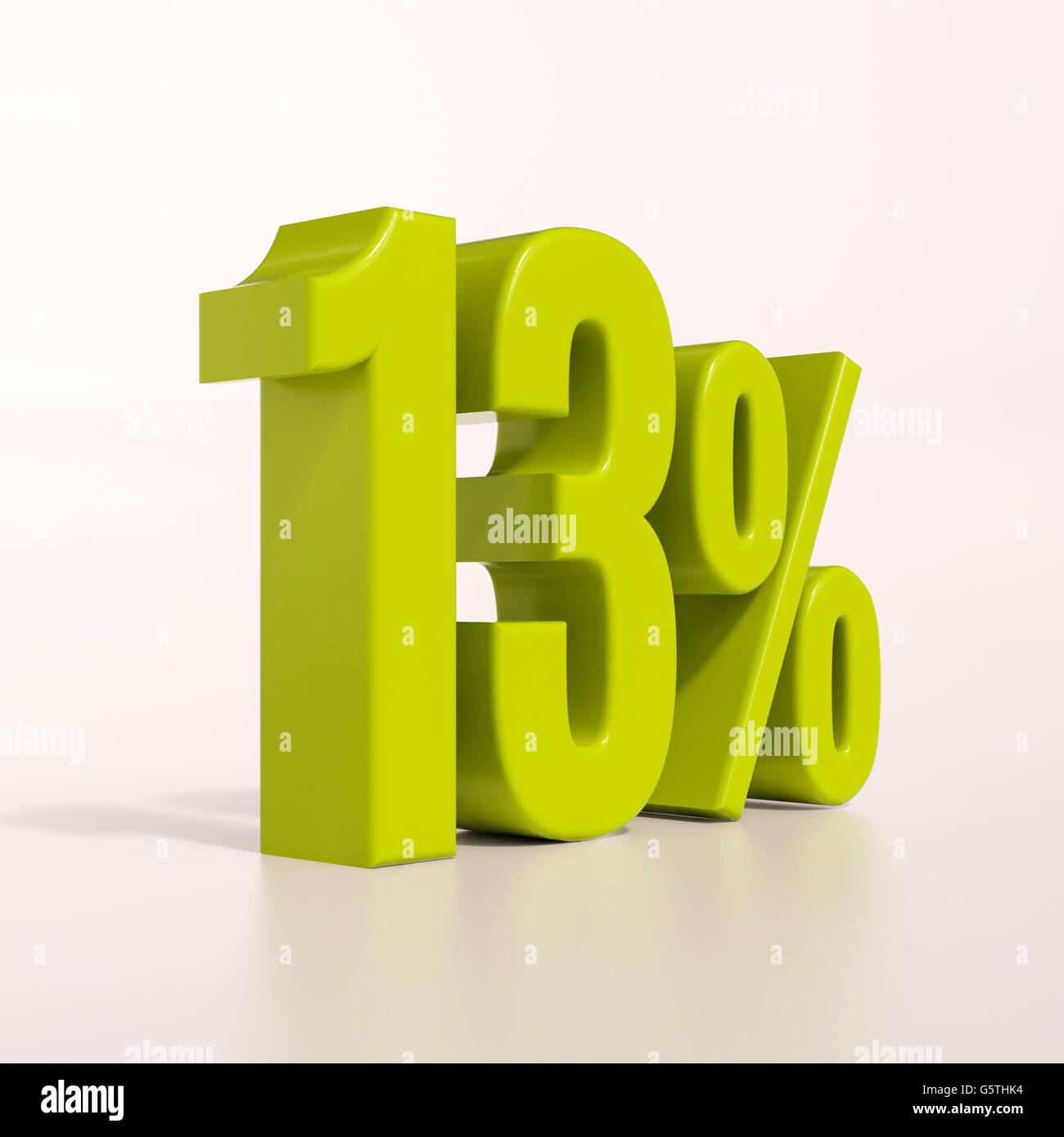 3d render: green 13 percent, percentage discount sign on white, 13 ...