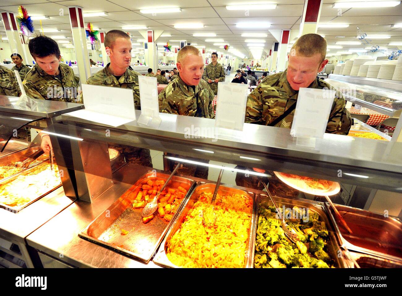 11/12/2012 British Army Soliders lining up at the self-service food ...