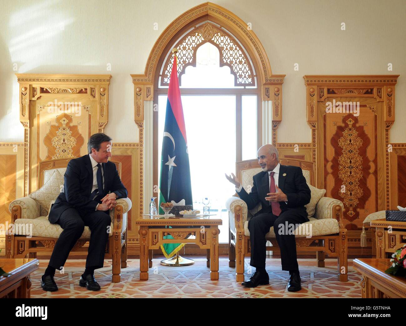 Prime Minister David Cameron meets Libyan President Megarief at the ...