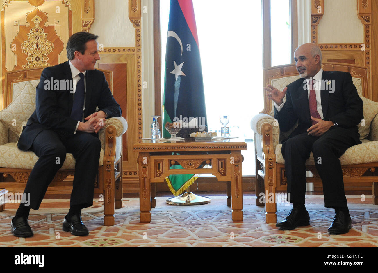 Prime Minister David Cameron meets Libyan President Megarief at the ...