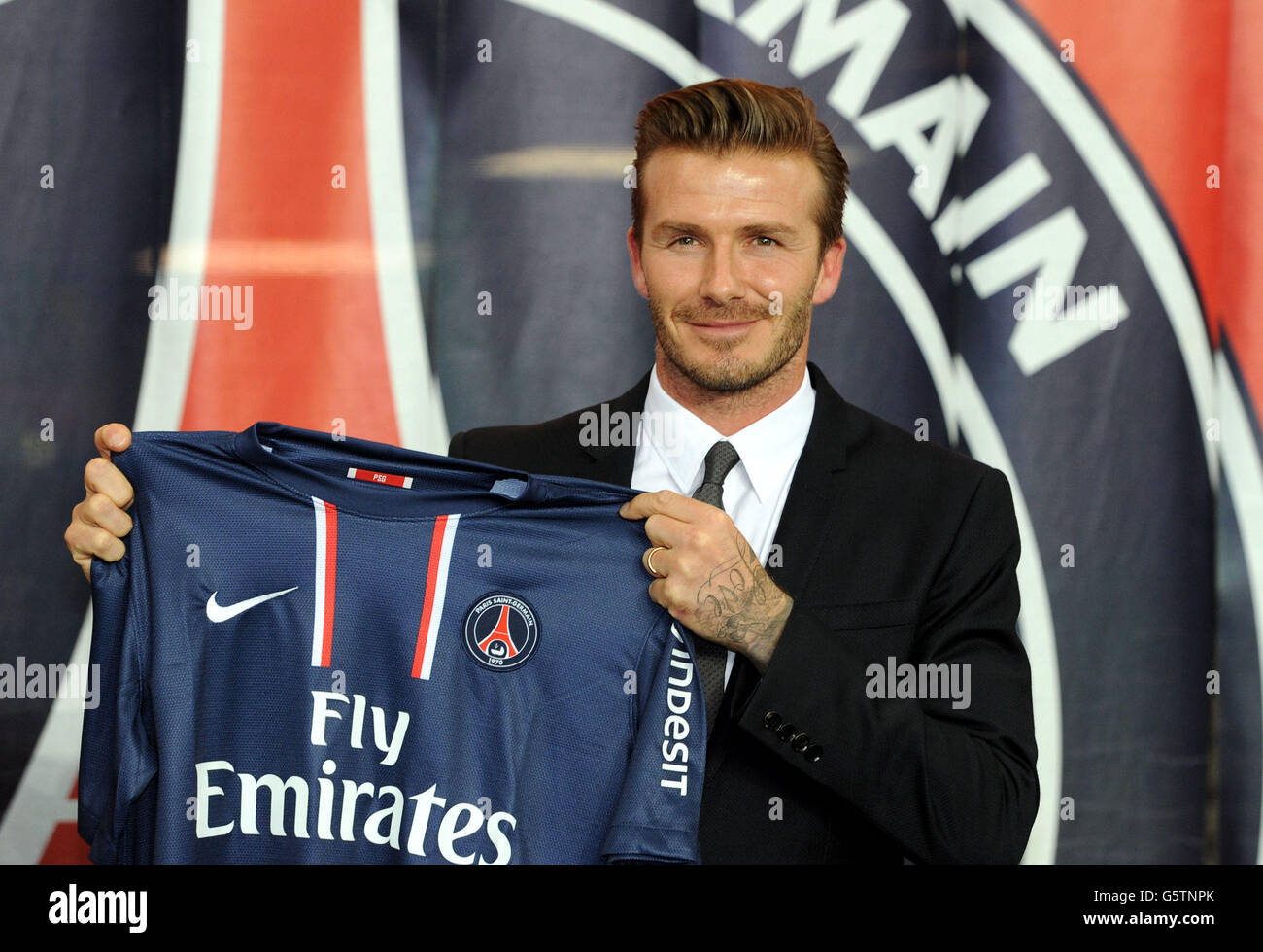 Paris Saint Germain's David Beckham during the press conference at Parc ...
