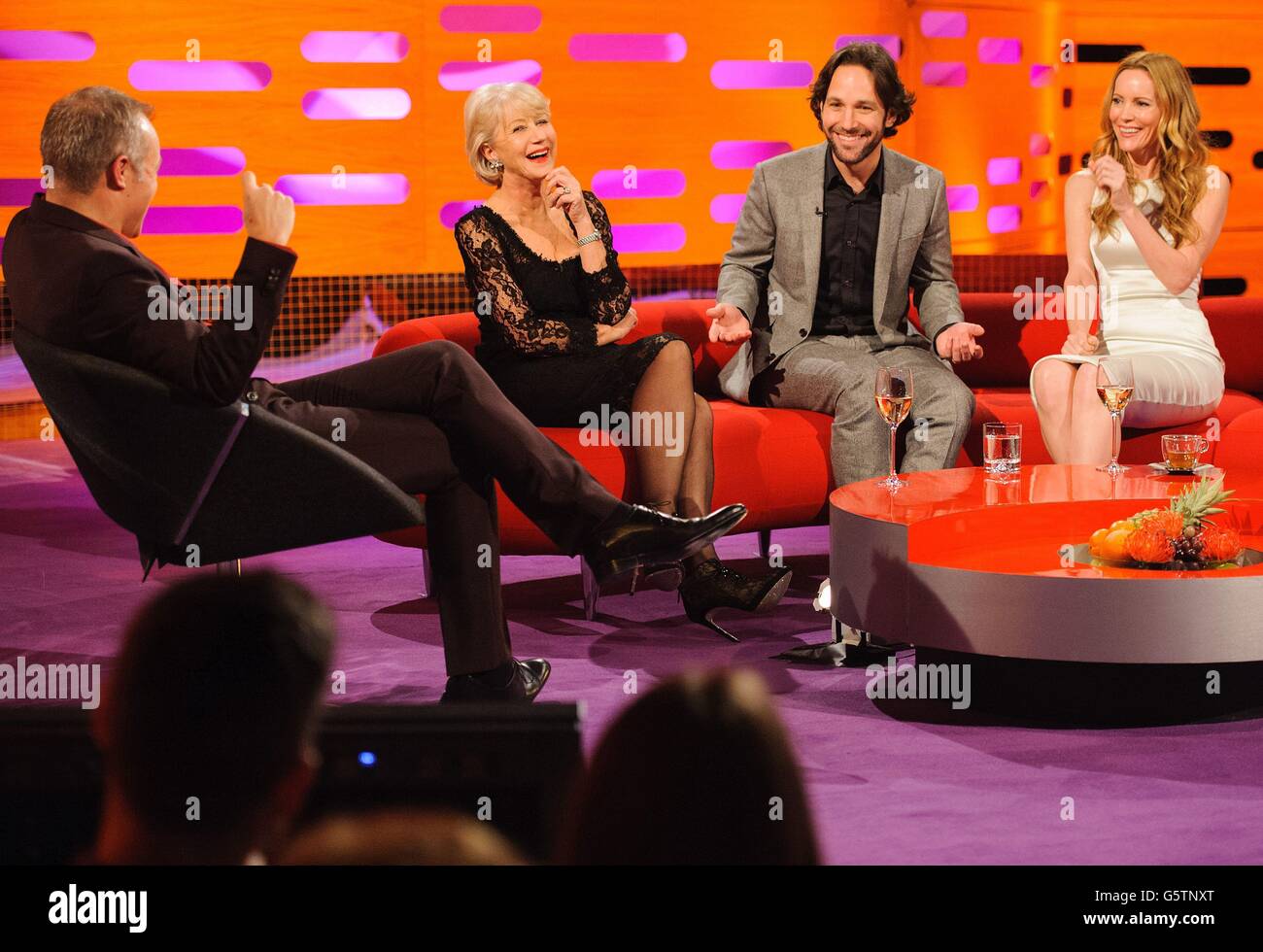 (left to right) Graham Norton, Dame Helen Mirren, Paul Rudd and Leslie ...