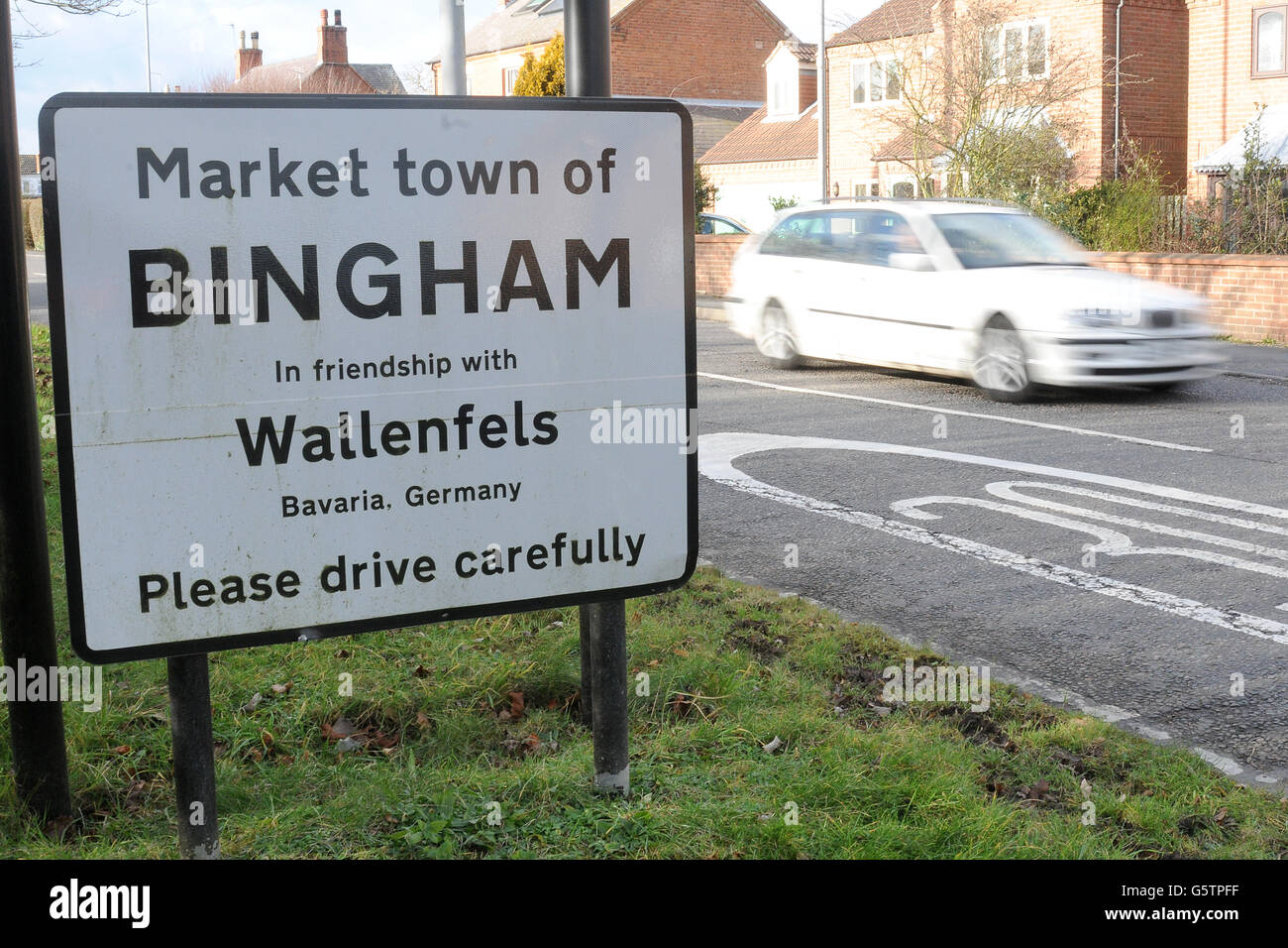 General view of a sign for the town of Bingham in Nottinghamshire Stock ...