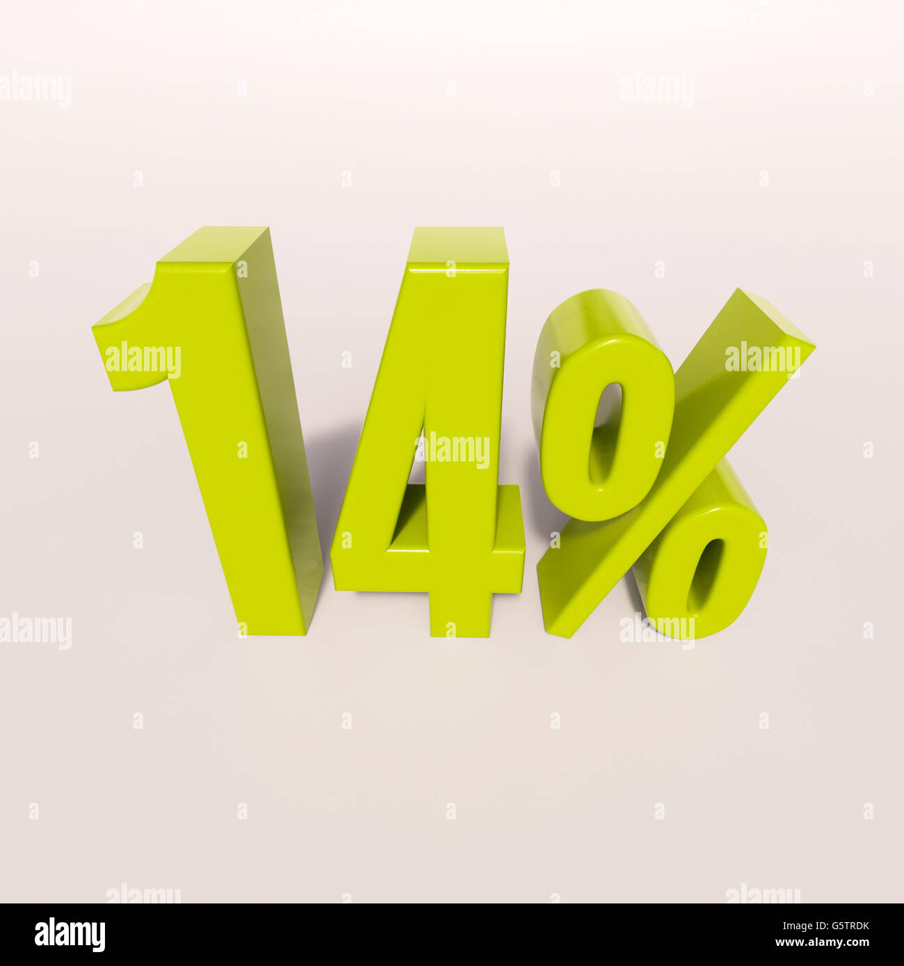 3d render: green 14 percent, percentage discount sign on white, 14 ...