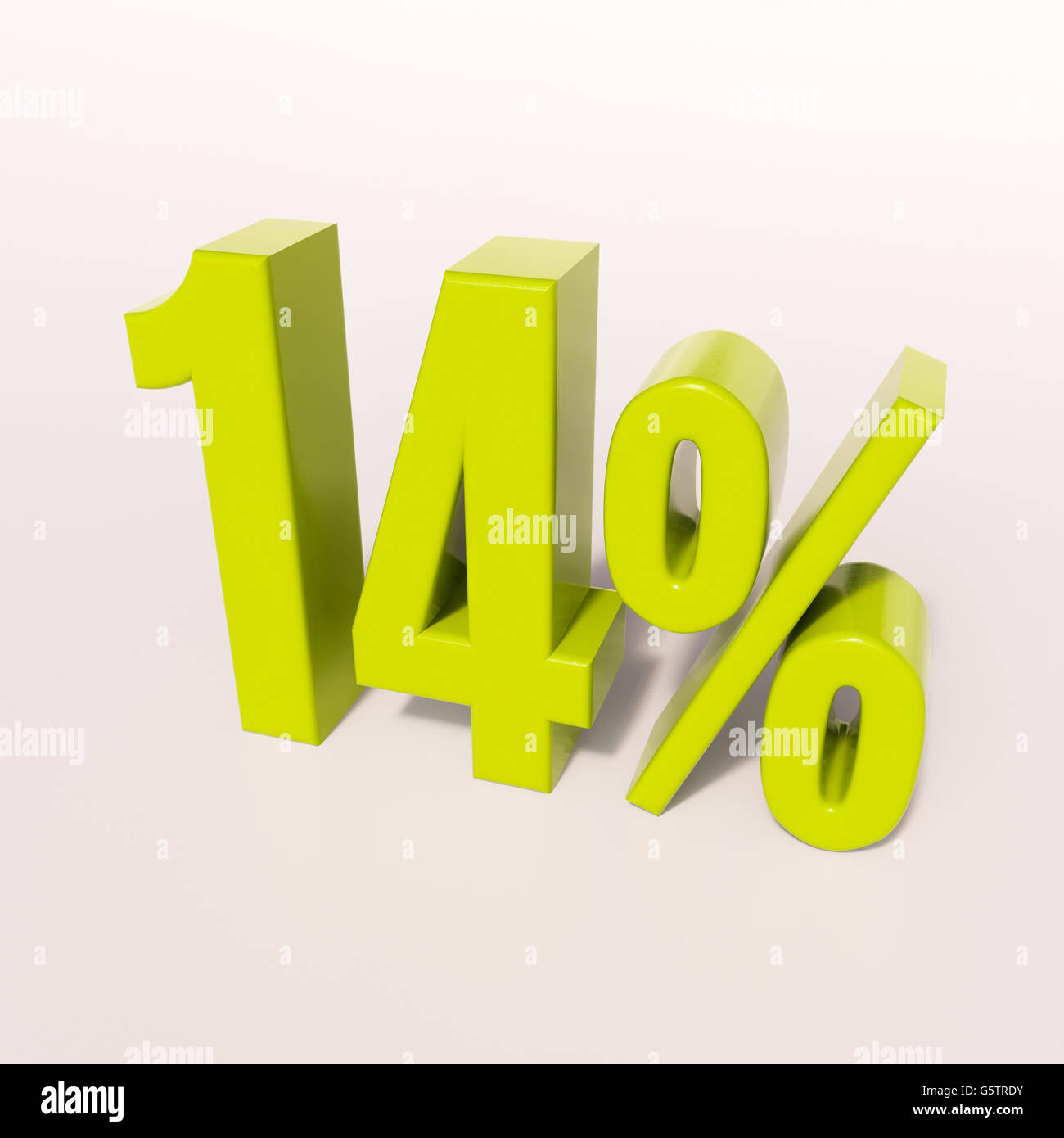 3d render: green 14 percent, percentage discount sign on white, 14 ...
