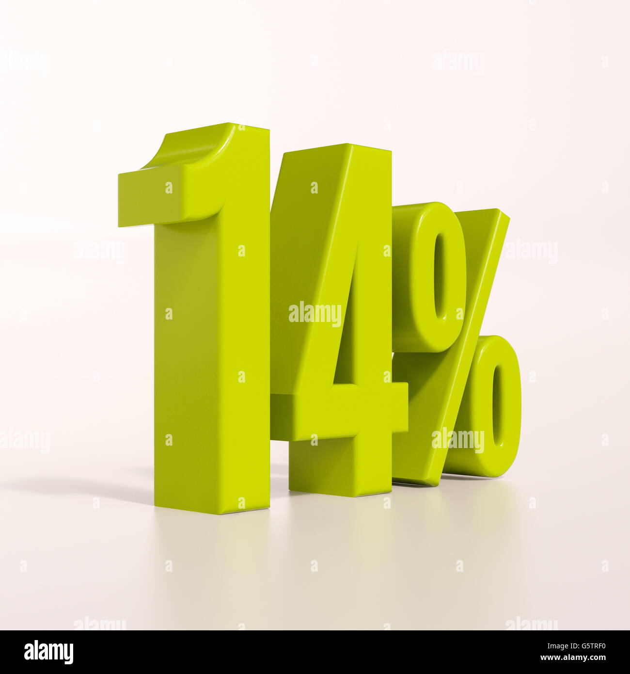 3d render: green 14 percent, percentage discount sign on white, 14 ...