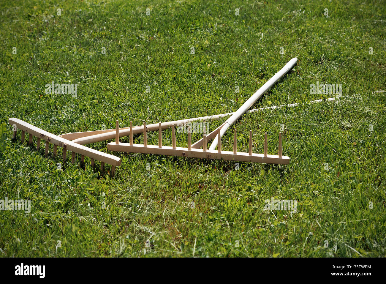 Retro Wooden Rake Handmade Stock Photo - Alamy