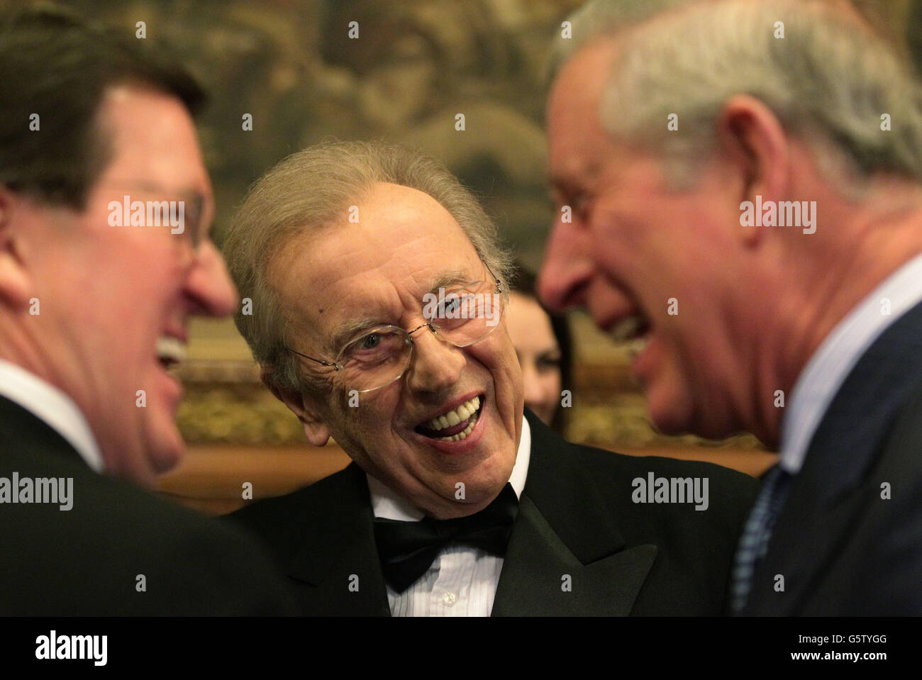 Sir david frost centre laugh with the prince of wales hi-res stock ...