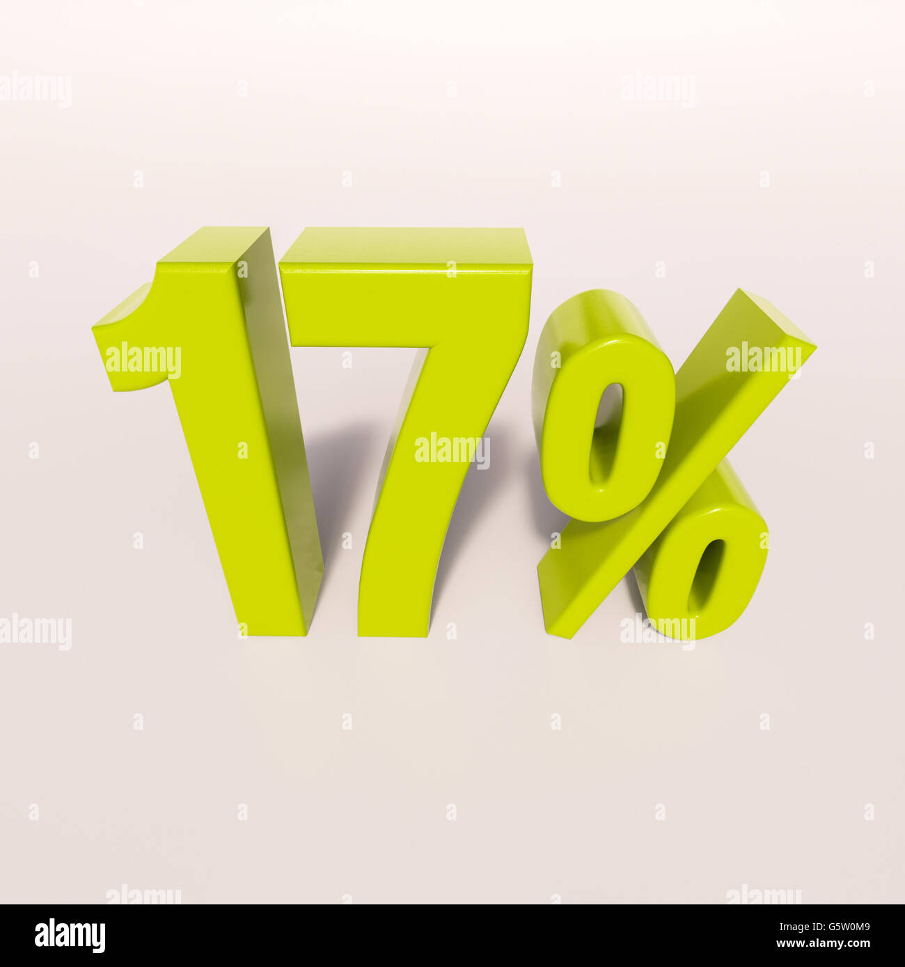 3d render: green 17 percent, percentage discount sign on white, 17 ...