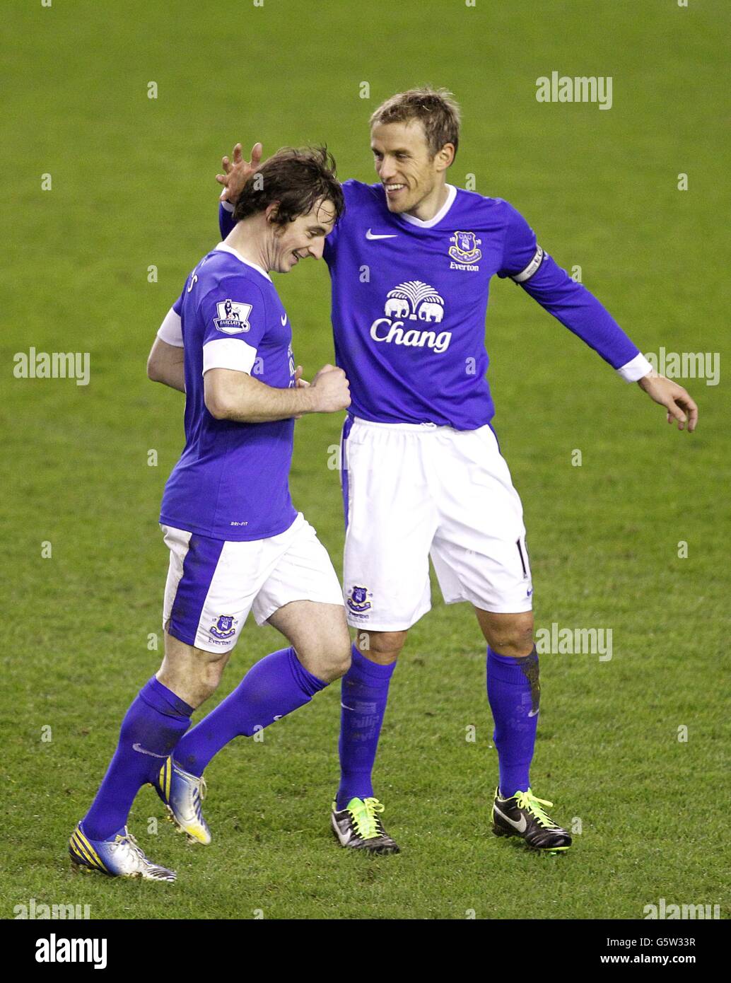 Everton's Leighton Baines celebrates scoring their second goal from the ...