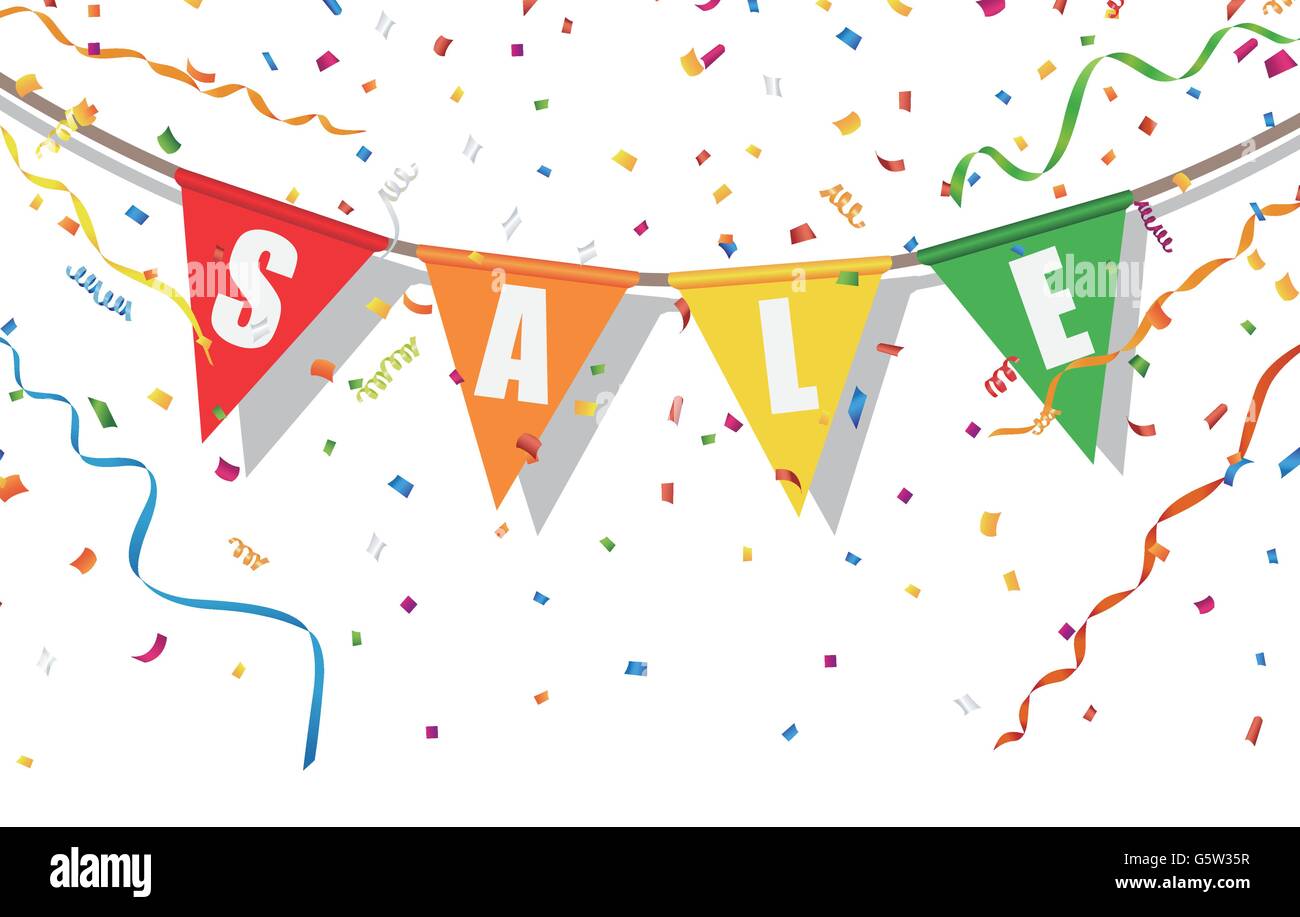 Sale flag with confetti and streamer Stock Vector Image & Art - Alamy