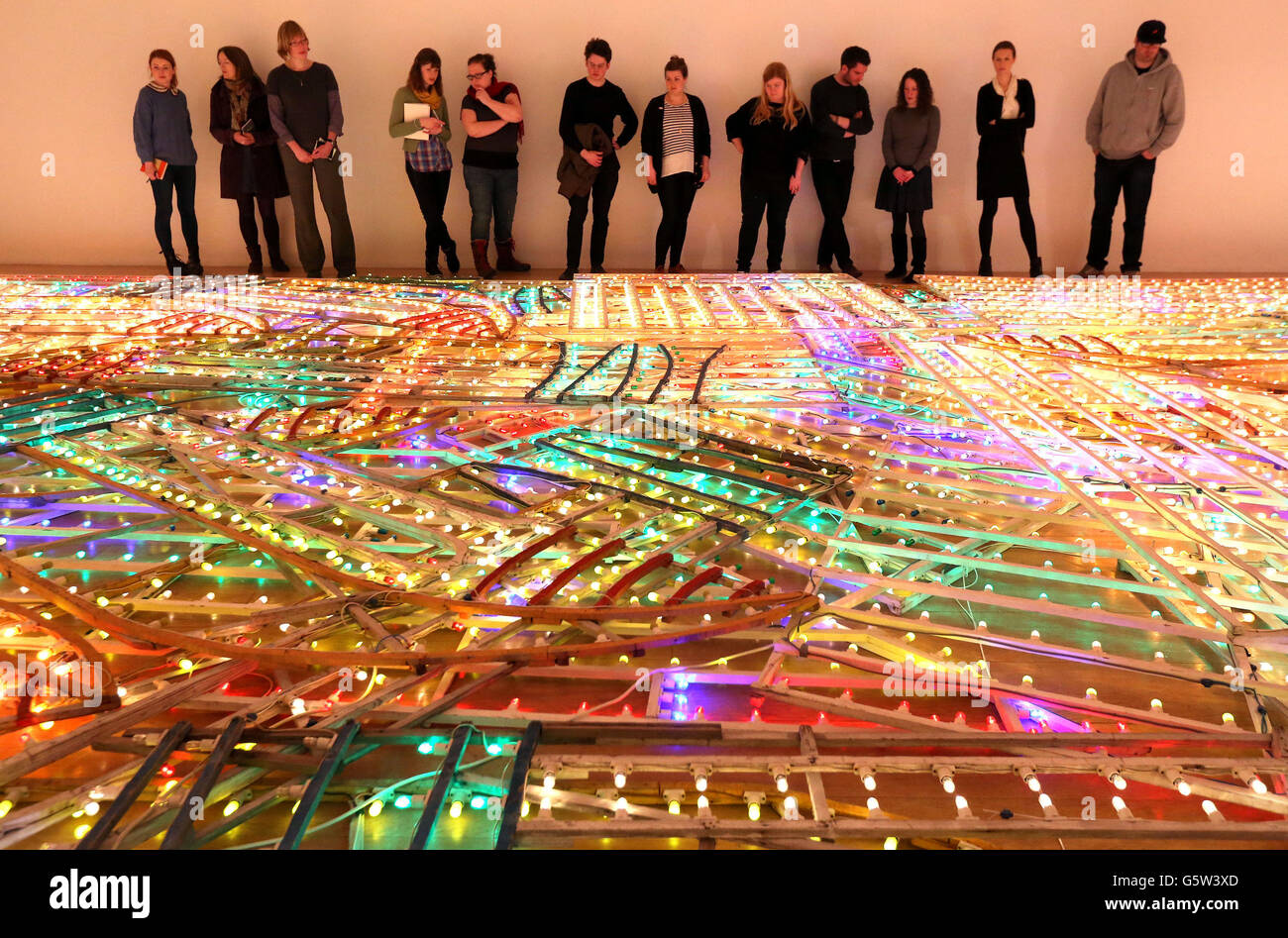 Gallery Information Assistants view the centrepiece of artist Massimo ...
