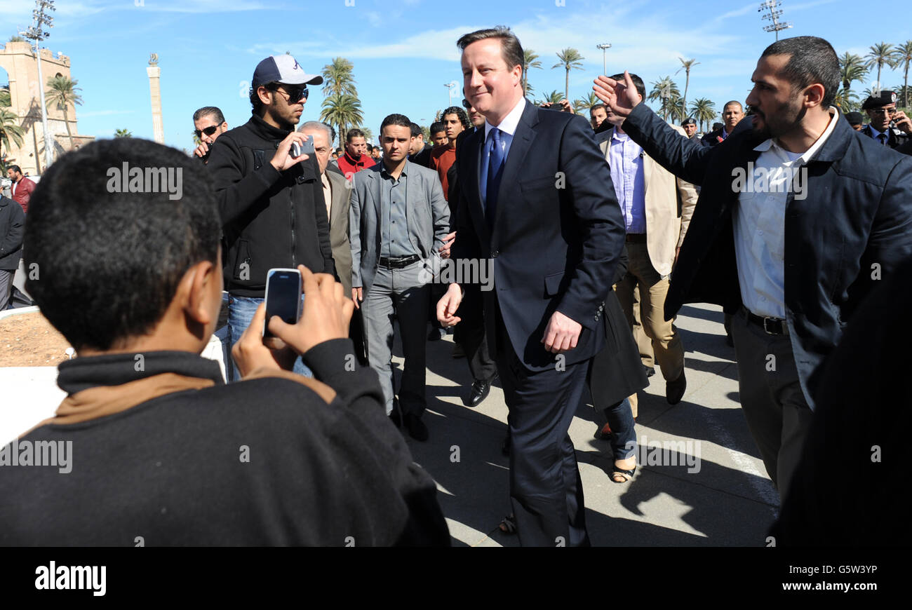Prime Minister David Cameron takes a walk through Martyrs Square in ...