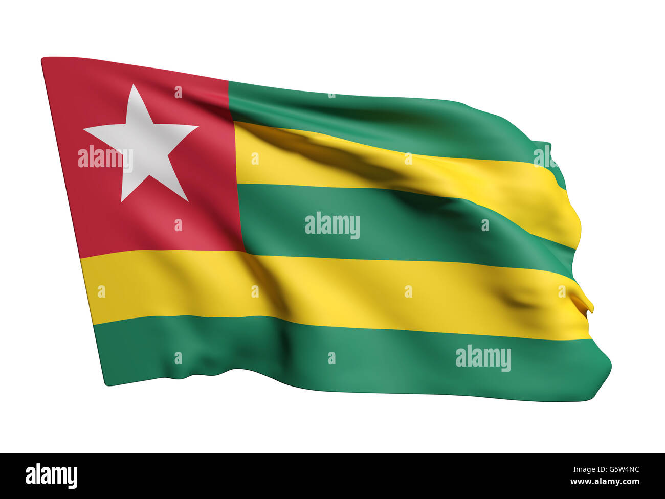 3d rendering of a Togolese Republic flag waving on a white background ...