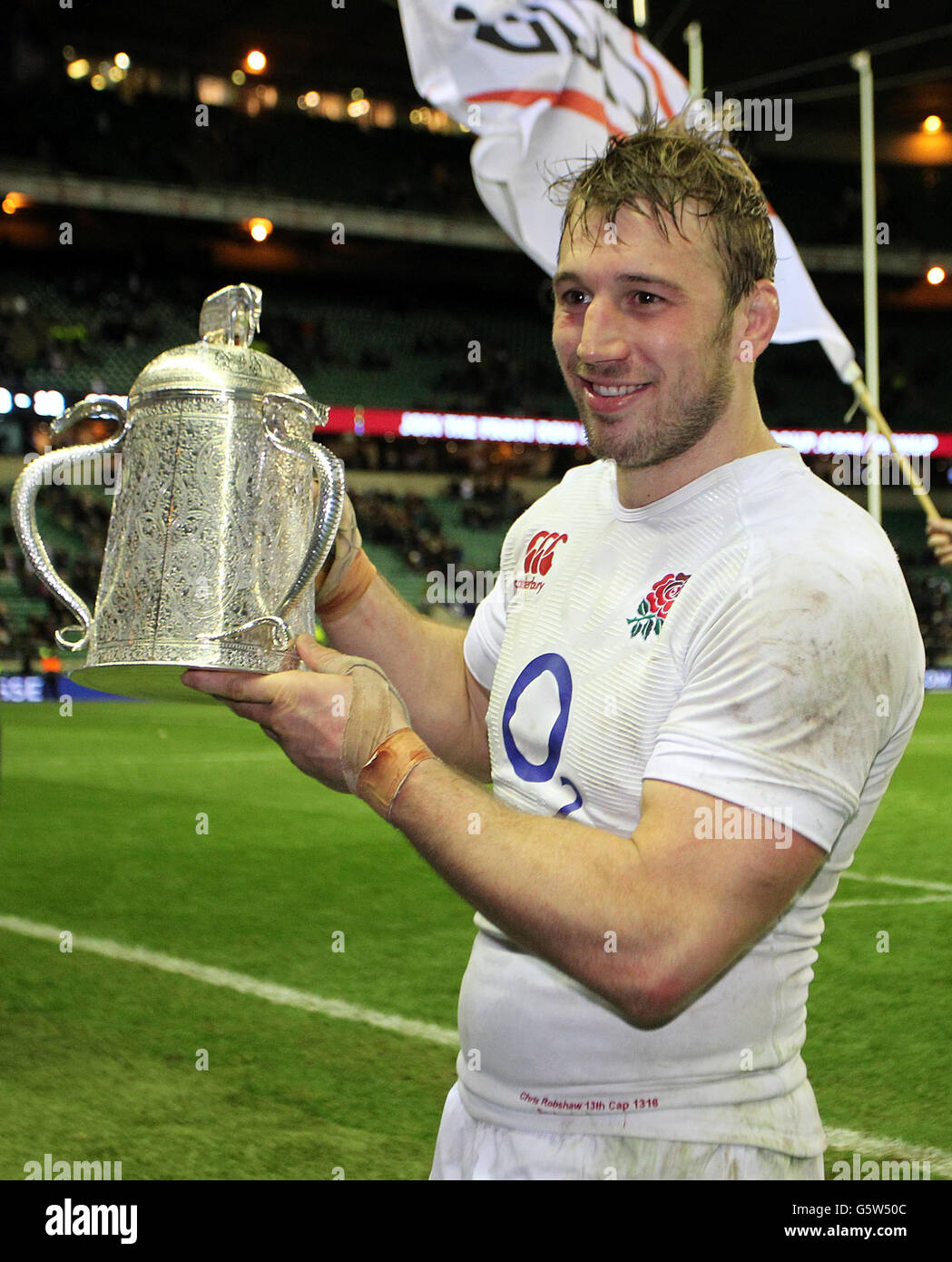 England Captain Chris Robshaw with the Calcutta Cup following victory ...