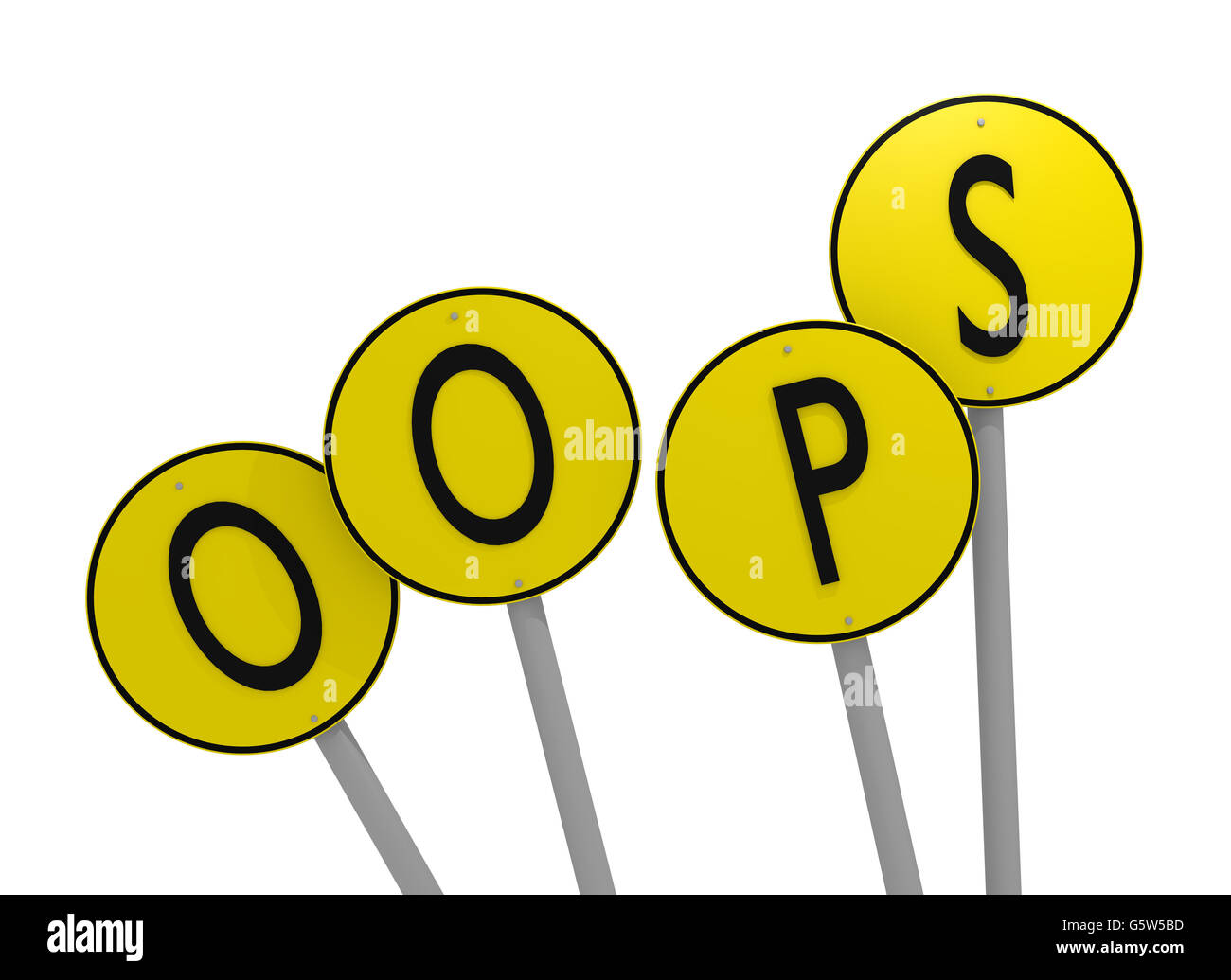 Yellow signs with the word Oops, 3d rendering on white Stock Photo - Alamy