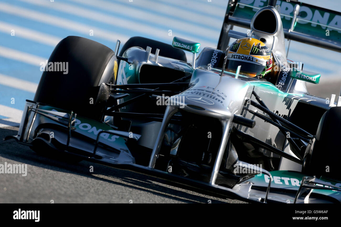 Mercedes driver Lewis Hamilton drives the new Mercedes F1 W04 at ...