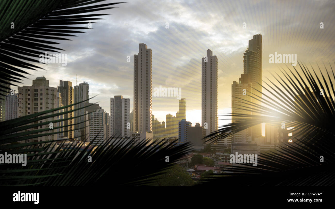 Panoramic view of the skyscrapers of the panama city, through ...