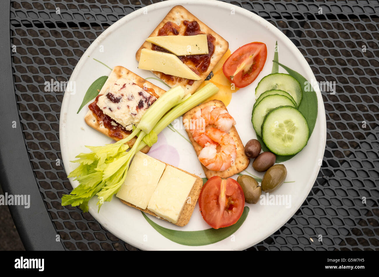 A plate of cold snack food for eating outdoors Stock Photo - Alamy