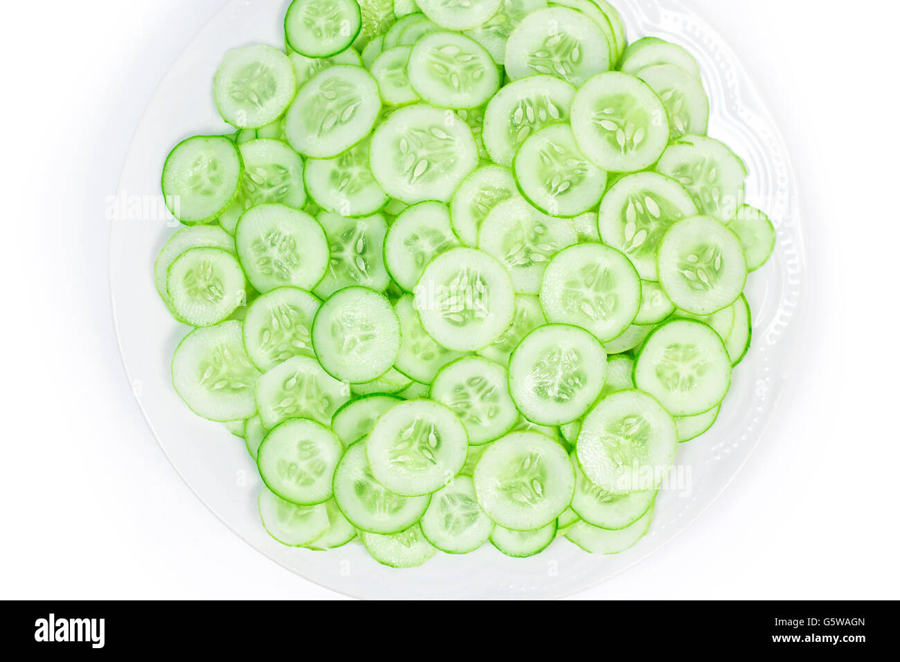 cucumber slice in plate isolated on white background Stock Photo - Alamy