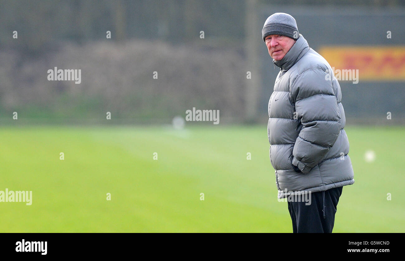 Sir alex ferguson during training session at carrington training ground ...