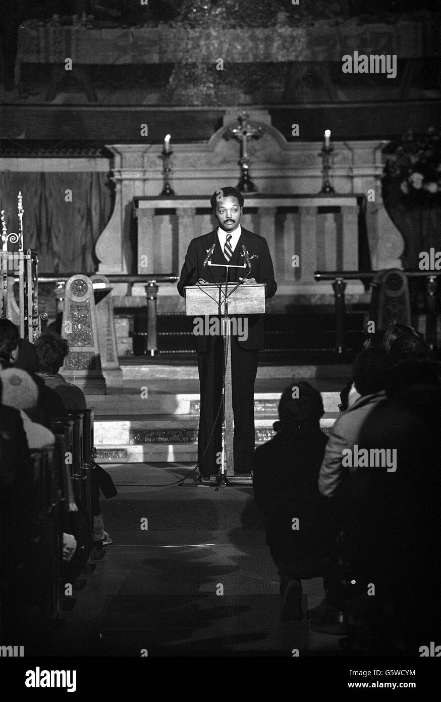 Black civil rights campaigner Rev Jesse Jackson delivers a sermon at St ...